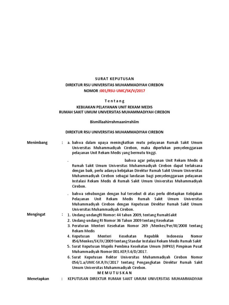 Kebijakan Rekam Medis RSU UMC Cirebon | PDF | Pengembangan Diri | Sains ...