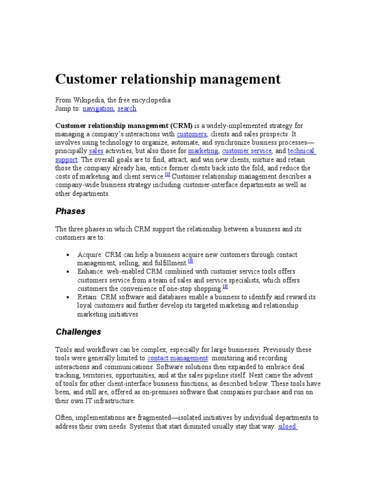 Customer Relationship Management | PDF | Analytics | Sales