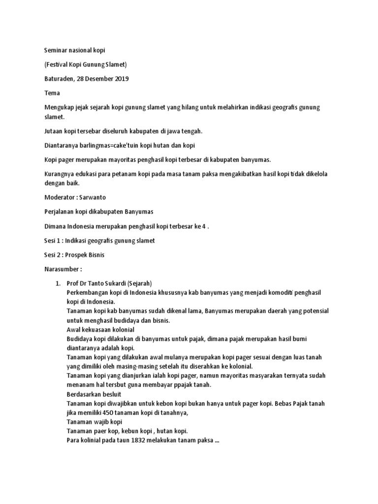 Seminar Kopi Gunung Slamet | PDF