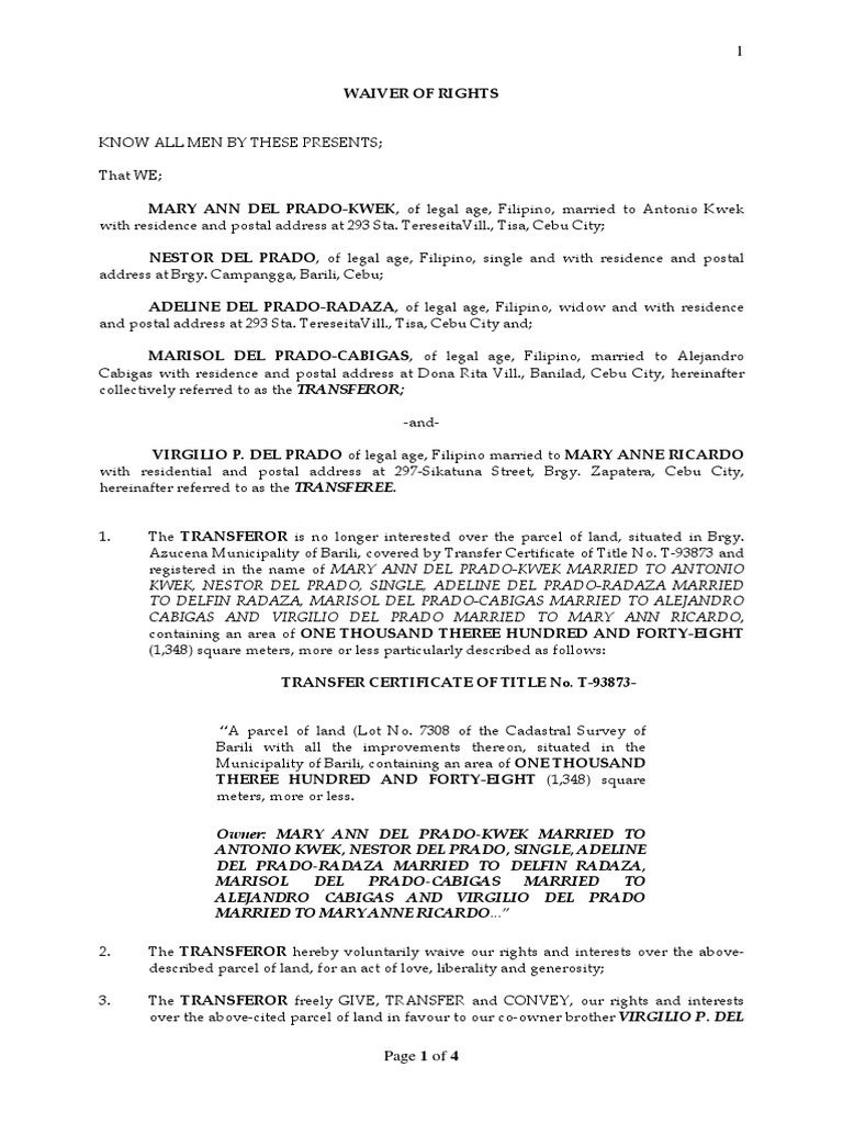 Waiver of Rights | PDF | Virtue | Civil Law (Common Law)