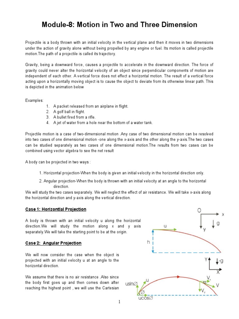 Module-8: Motion in Two and Three Dimension: Case 1: Horizontlal Projection | PDF | Projectiles ...