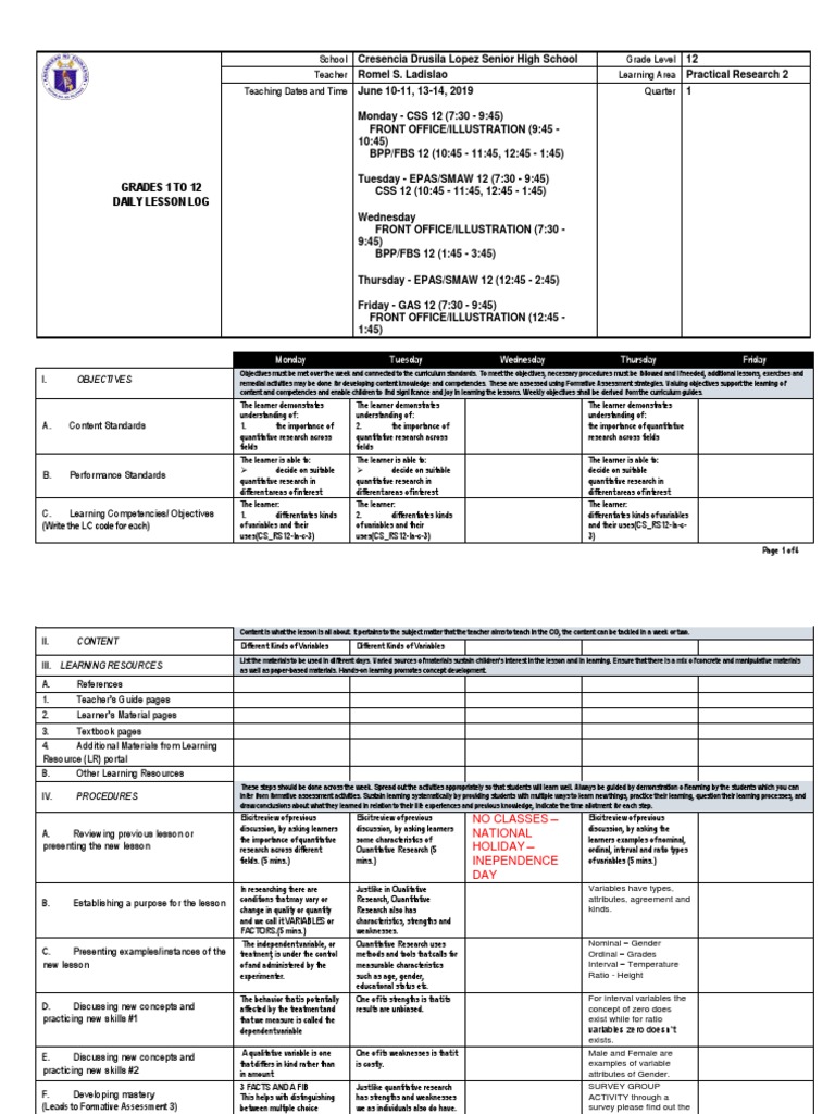 Grade 12 Practical Research Lesson Plan | PDF | Level Of Measurement ...