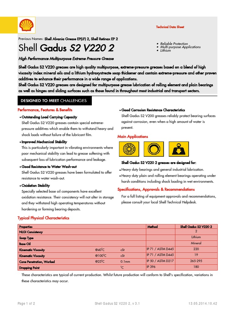 TDS Shell Gadus S2 V220 2 | Download Free PDF | Lubricant | Bearing ...