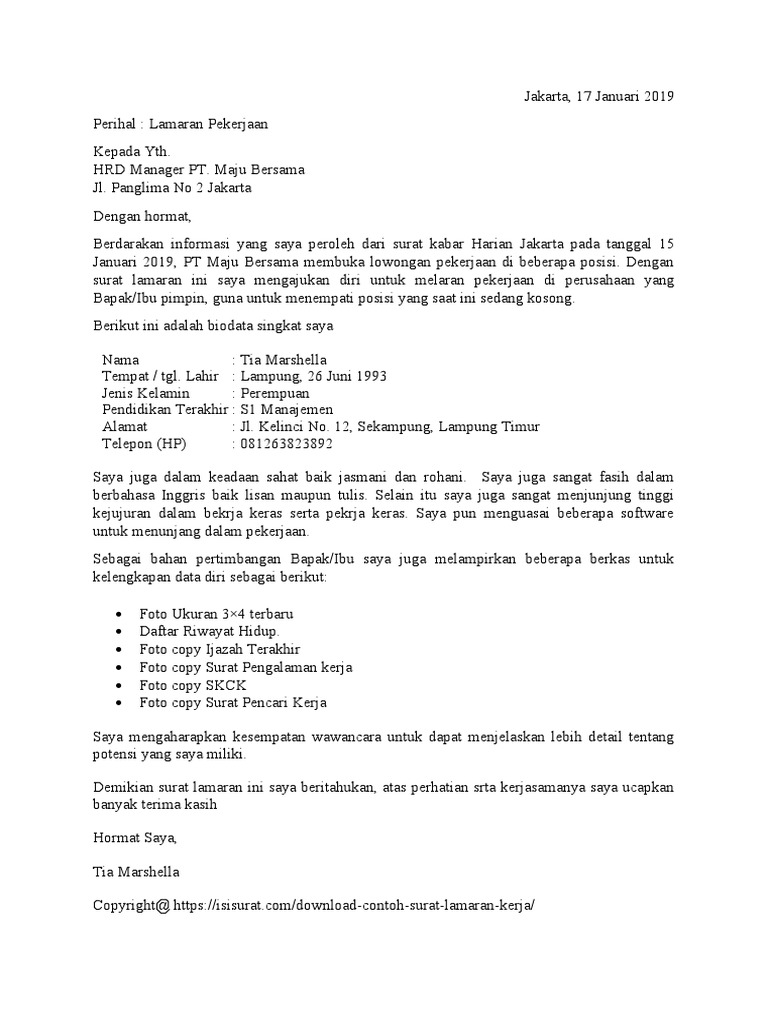 Surat Lamaran Kerja DIKA | PDF | Karier & Perkembangan