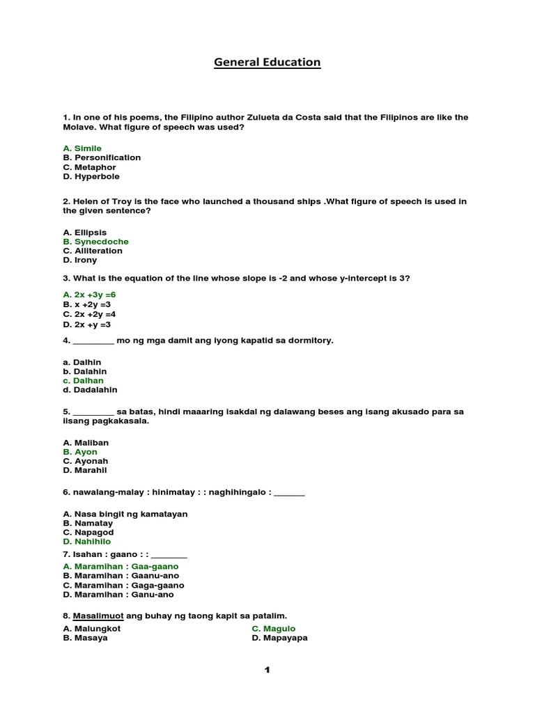 Gen Ed Reviewer With Answers | PDF