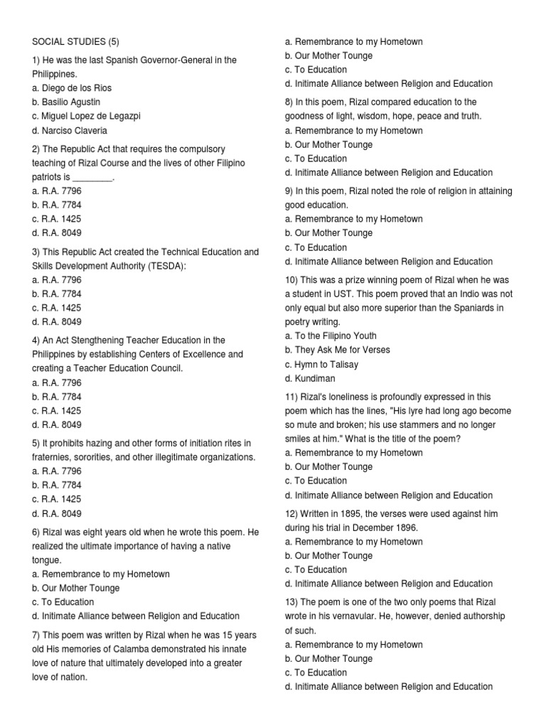 Social Studies LET Reviewer - New | PDF | Philippines | Homo