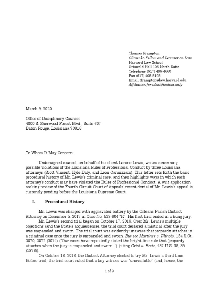 Bar Complaint - Scott Vincent, Kyle Daly, Leon Cannizzaro | PDF | Brief ...