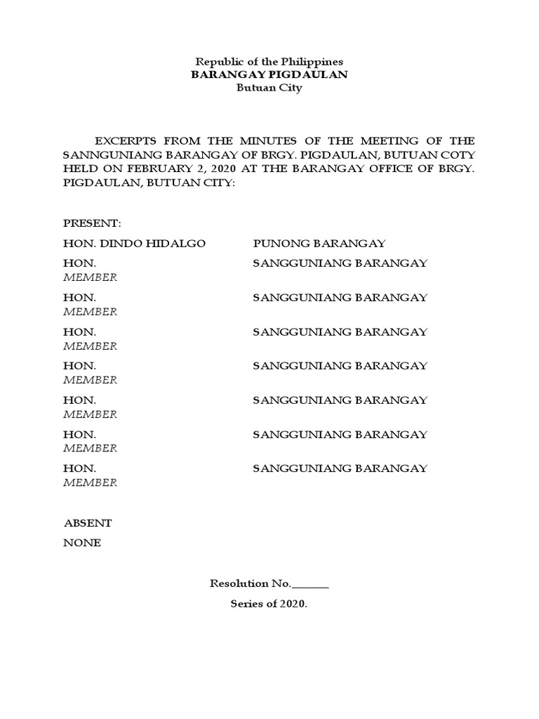 Barangay Resolution | PDF | Government Information | Virtue