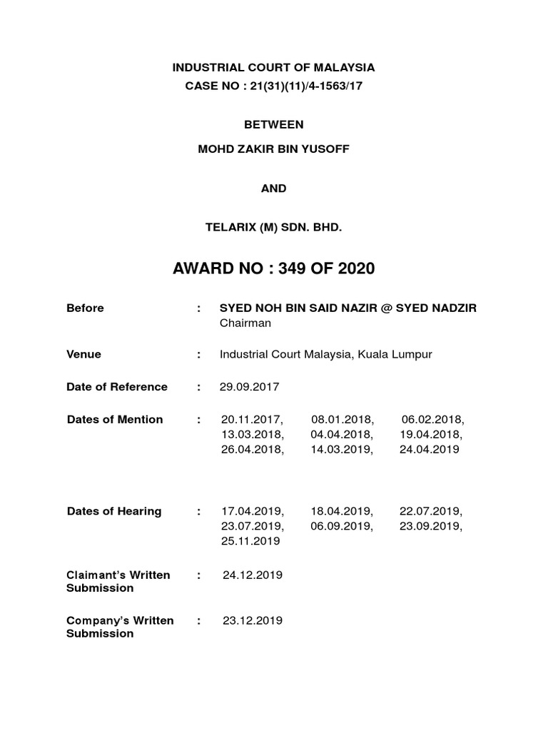 Industrial Court Award PDF | PDF | Burden Of Proof (Law) | Layoff