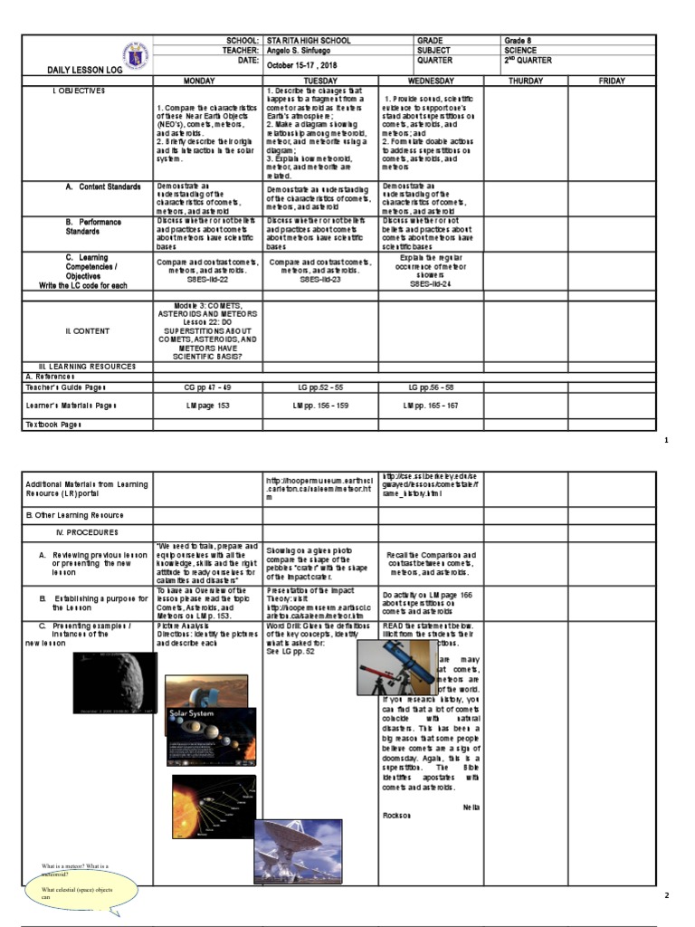 DLL Science Template 8-13 | PDF | Meteoroid | Outer Space