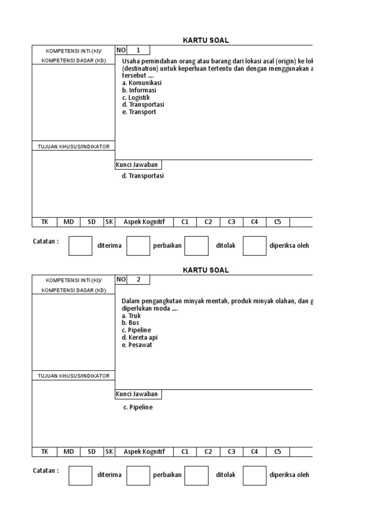 Format Kartu Soal | PDF