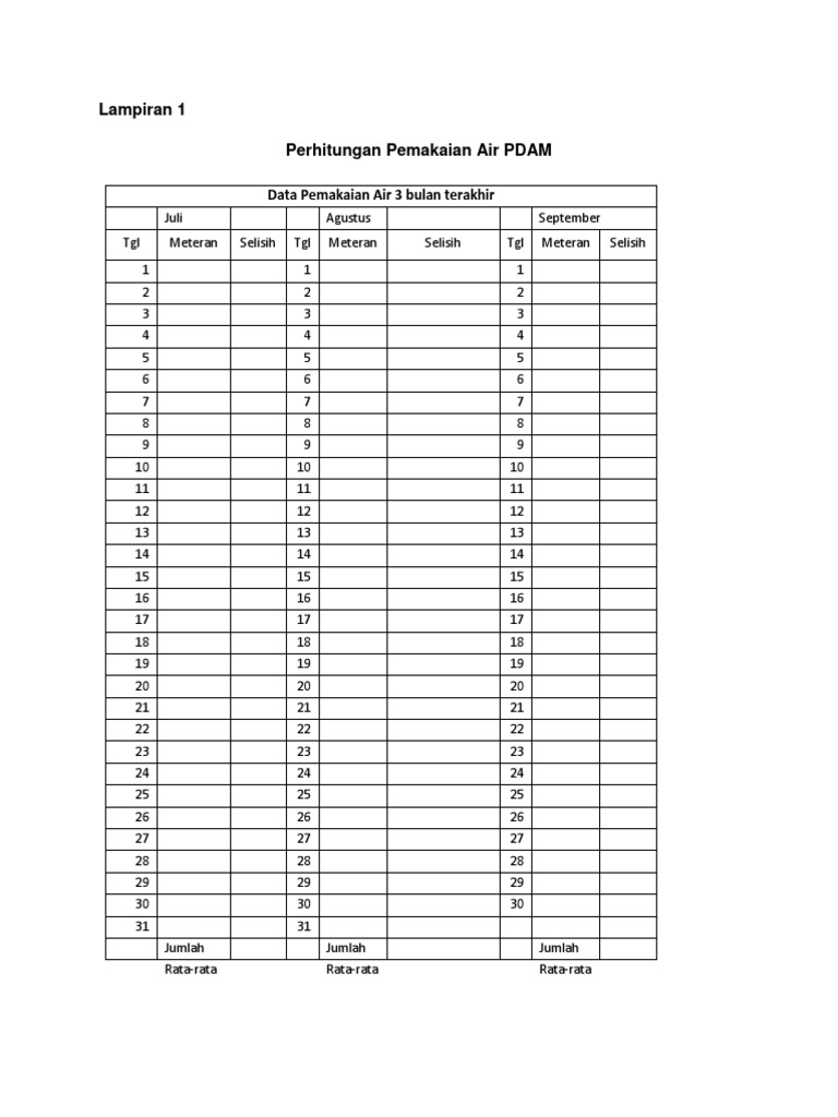 Lampiran Contoh Rekapan Air Dan Listrik | PDF