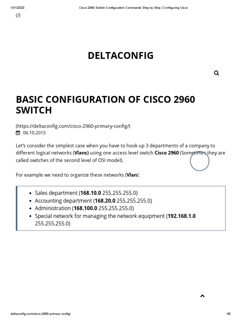 Cisco 2960 Switch Configuration Commands Step by Step - Configuring Cisco | PDF | Network Switch ...