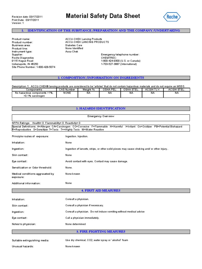 2013 06 MSDS Accu-Chek Lancets | PDF | Toxicity | Resource Conservation ...