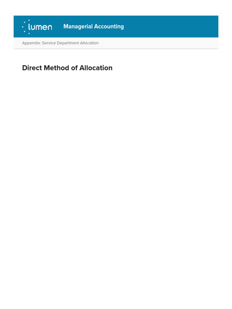 Direct Method of Allocation - Managerial Accounting | PDF | Business ...