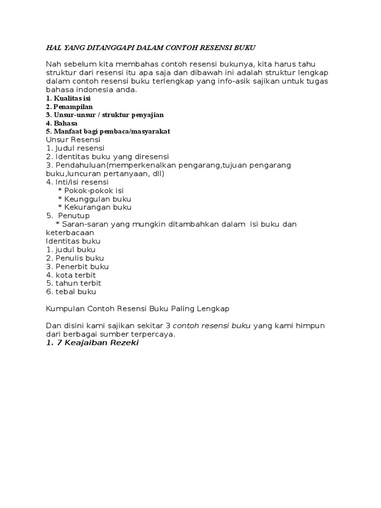 Struktur dan Contoh Resensi Buku Lengkap | PDF