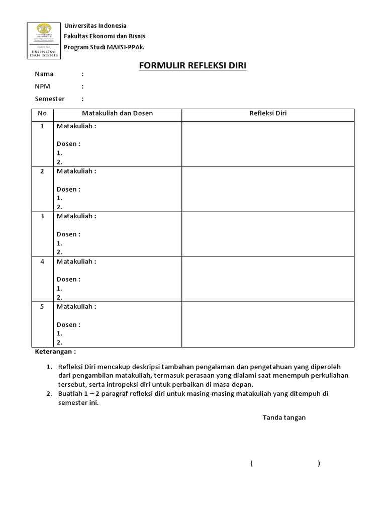 Form Refleksi Diri | PDF