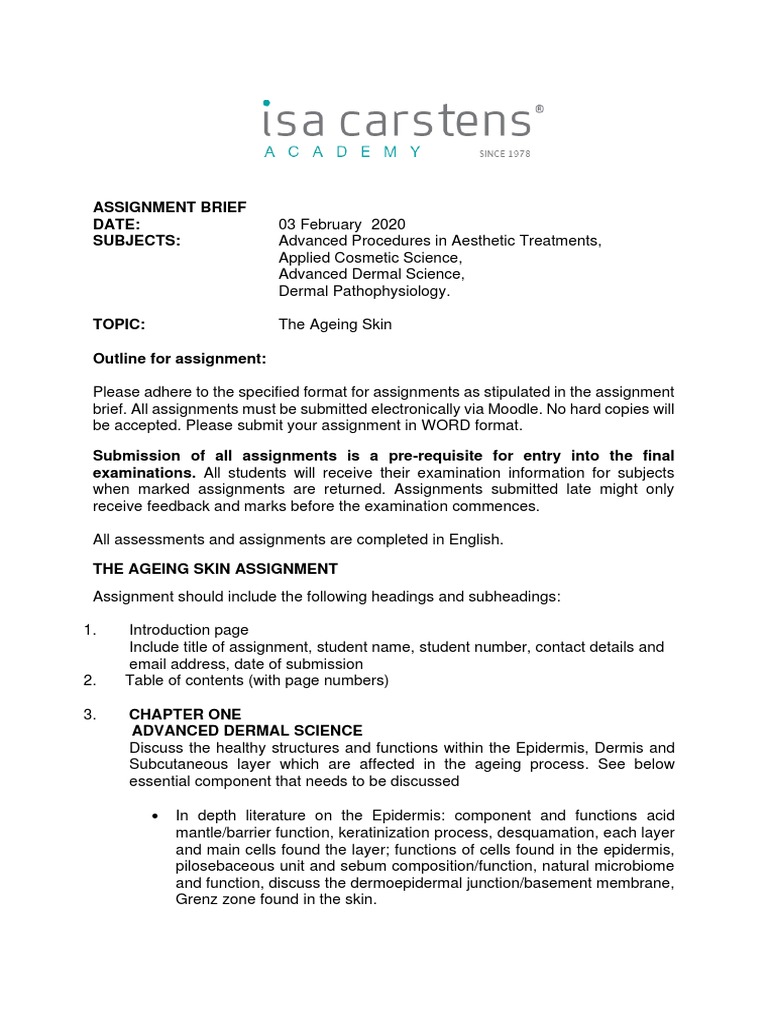 Assignment Brief THE AGEING SKIN 2020 Final | PDF | Skin | Proofreading