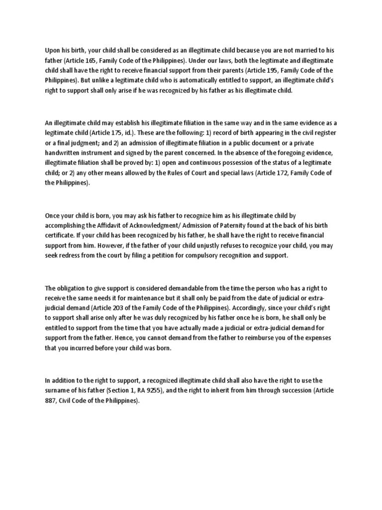 Rights of Illegitimate Child | PDF | Legitimacy (Family Law) | Father