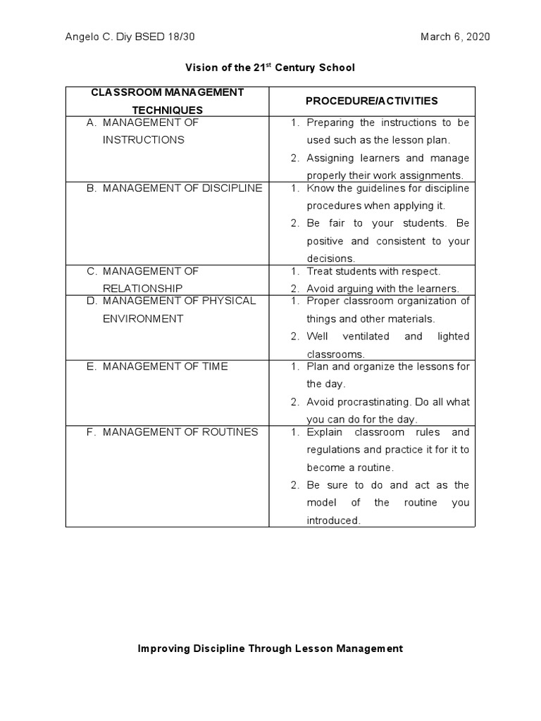 Effective Classroom Management Techniques | PDF | Classroom Management ...