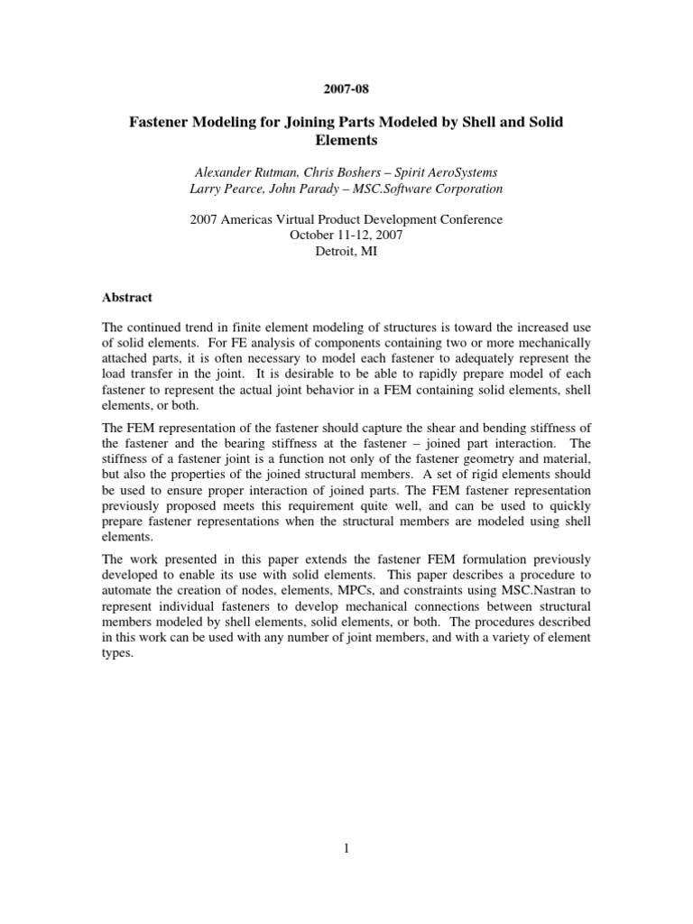 Fastener Modeling For Joining Parts Modeled by Shell and Solid | PDF ...