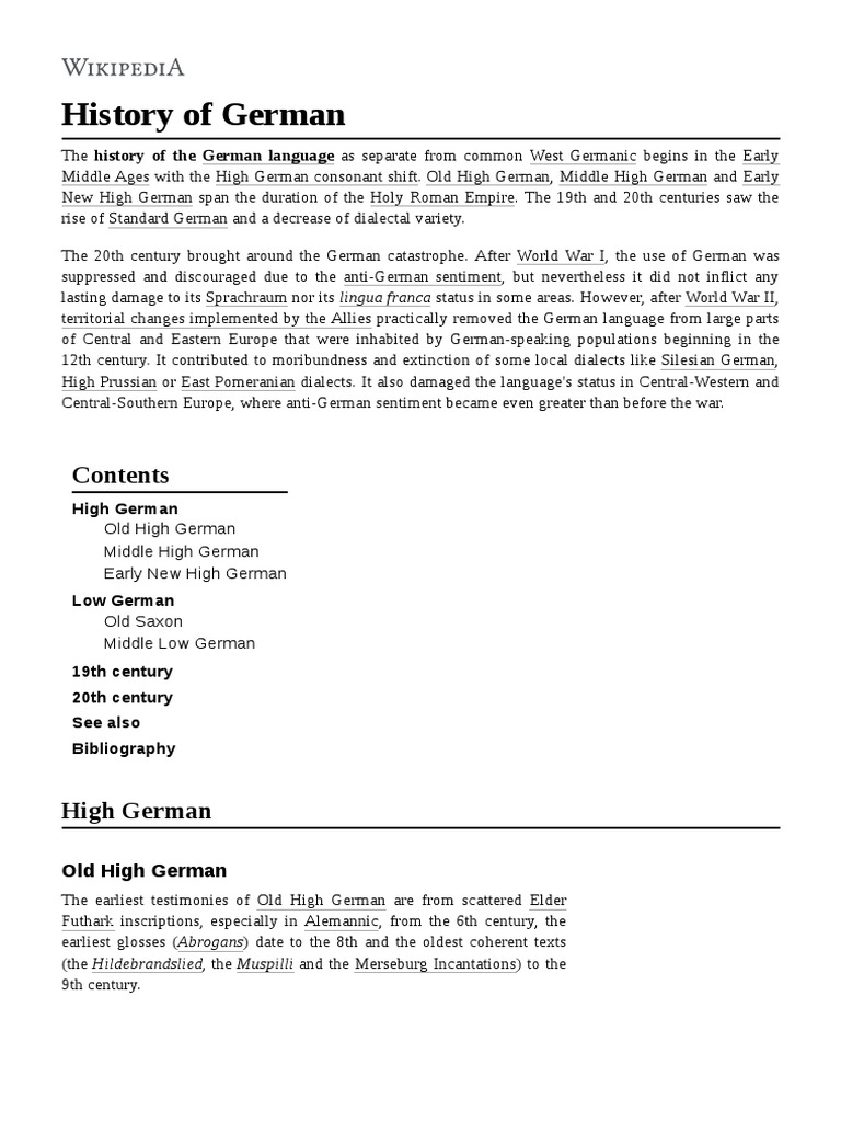 History of German - Wikipedia 2020 | PDF | German Language | Symbols