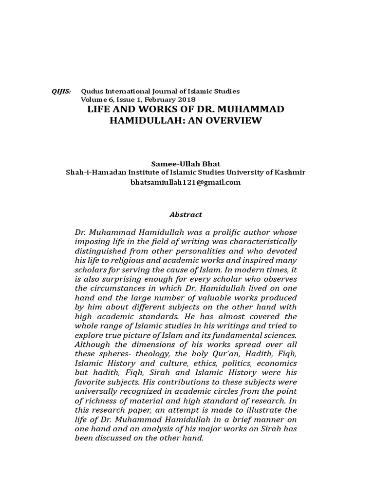 Life and Works of DR Muhammad Hamidullah An Overvi | PDF | Abrahamic ...