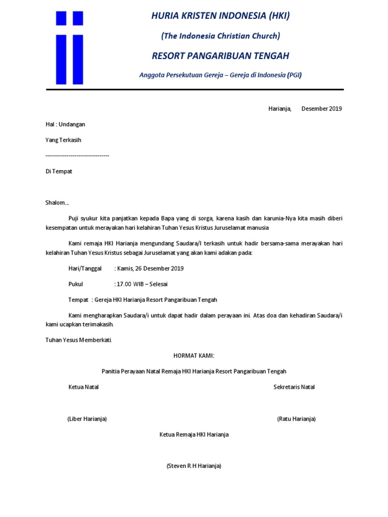 Undangan Perayaan Natal Remaja HKI | PDF