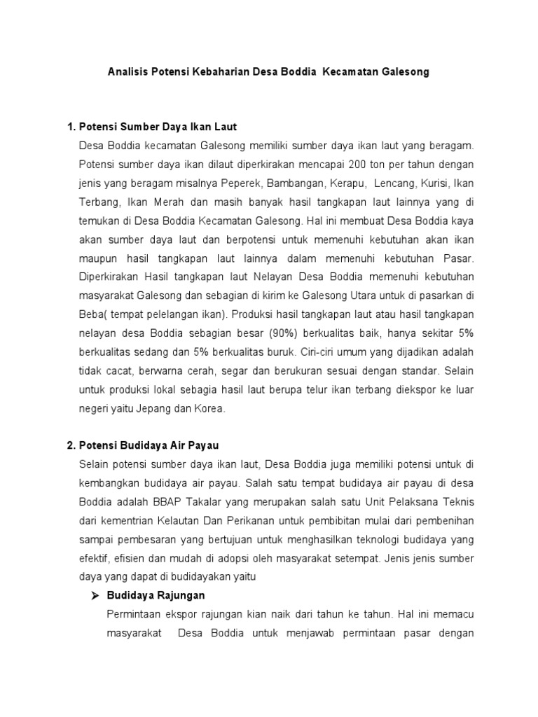 Potensi Ekonomi Desa Boddia Galesong | PDF | Teknologi & Rekayasa