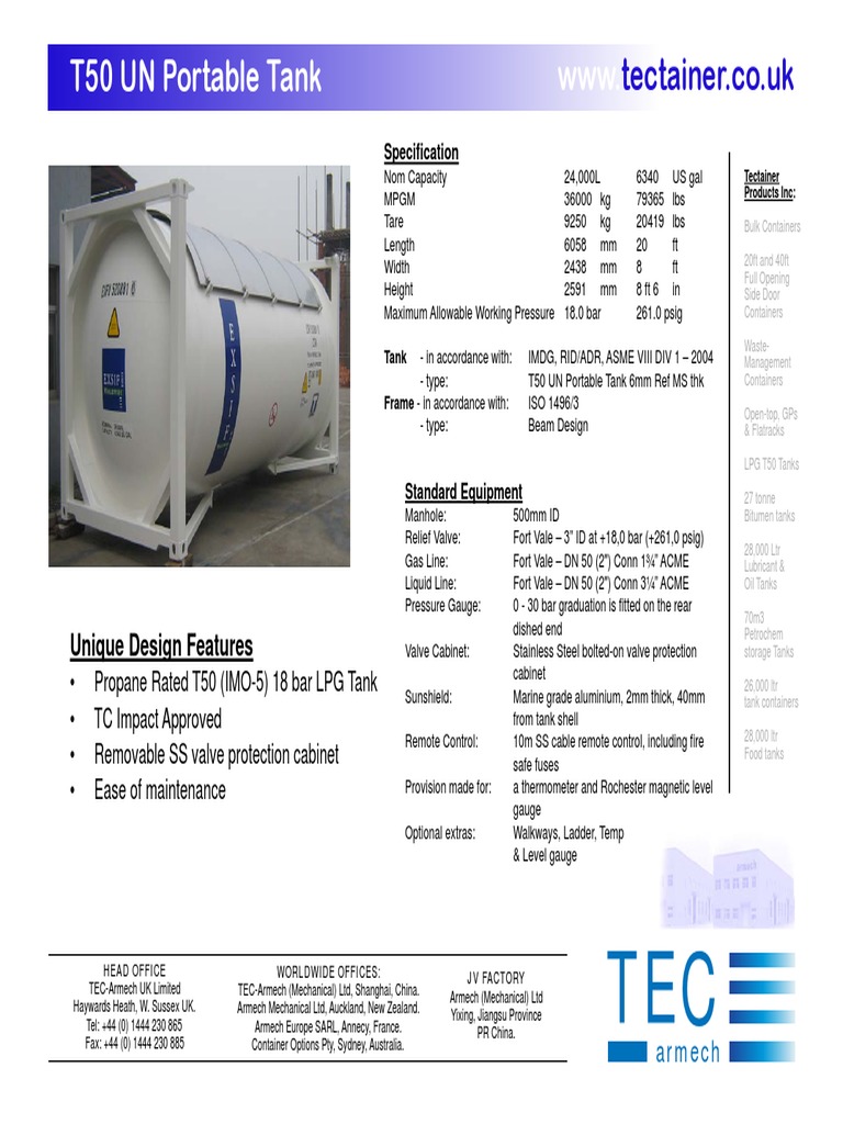 T50 UN Portable Tank Container PDF | PDF | Gases | Manufactured Goods