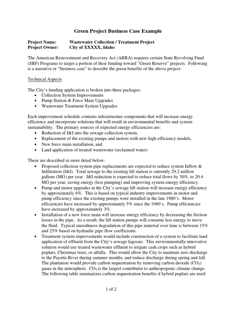 Green Project Business Case Example | PDF | Pumping Station | Carbon ...
