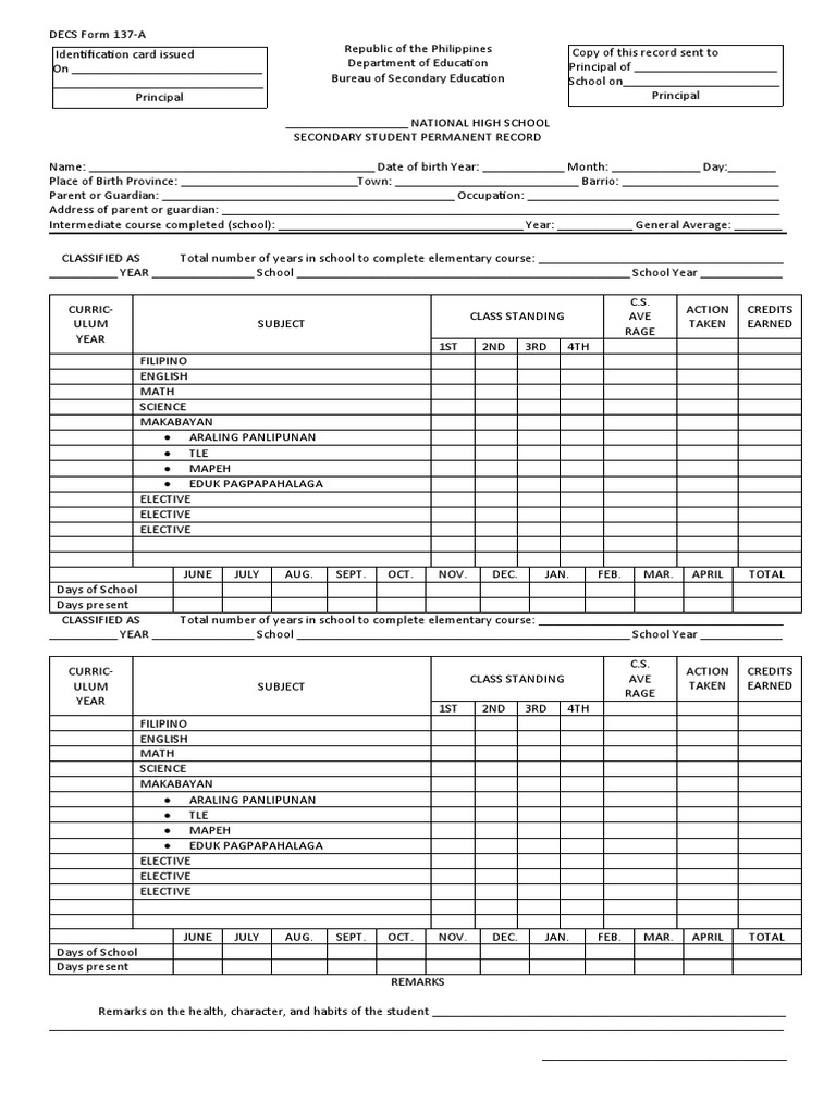 DEPED DECS Form 137