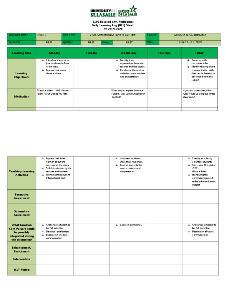Daily Learning Log for Oral Communication | PDF | Teachers ...