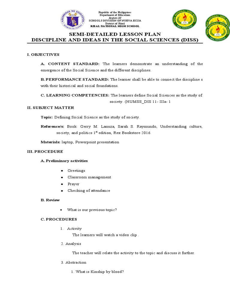 Semi Detailed Lesson Plan in Ucsp (Kinship by Blood) | PDF | Kinship ...