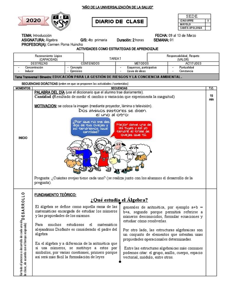 SEM 01 - ALG 4TO PRIM - Introduccion | PDF | Grupo (Matemáticas) | Álgebra