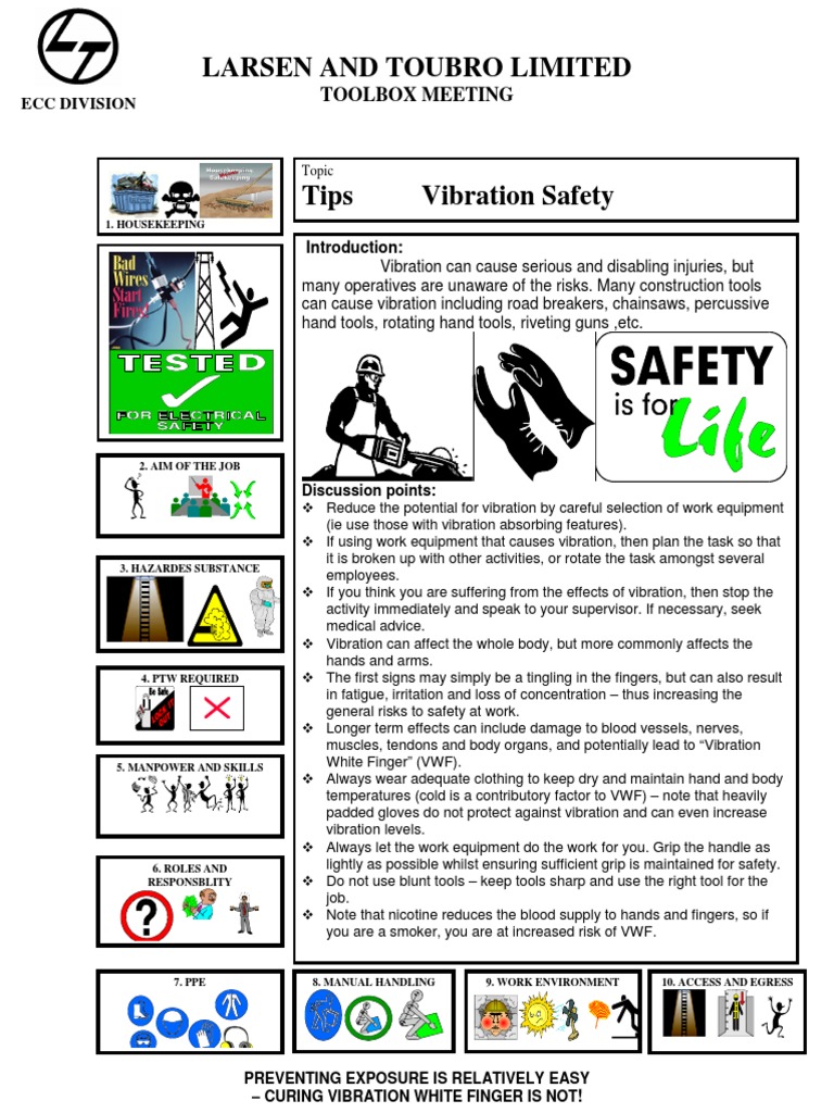 Vibration Safety - Toolbox Meeting | PDF | Hand | Safety