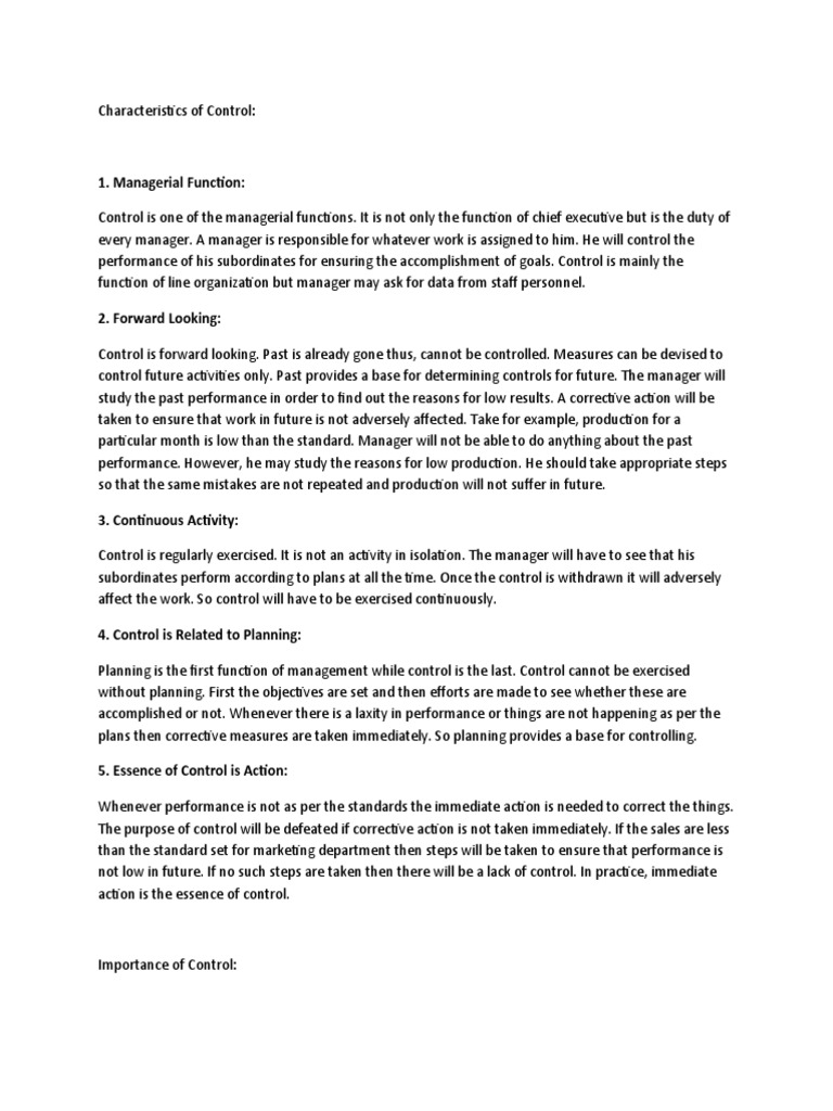 Characteristics of Control in Management | PDF | Psychological Concepts ...