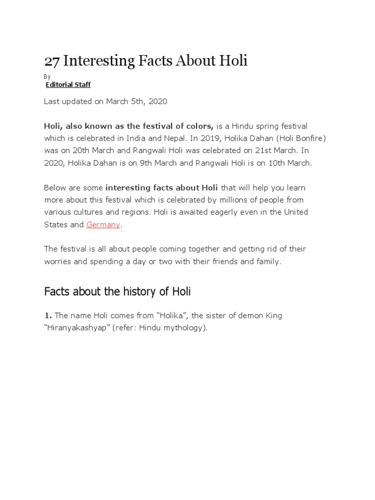 27 Interesting Facts About Holi | PDF | Religion And Belief