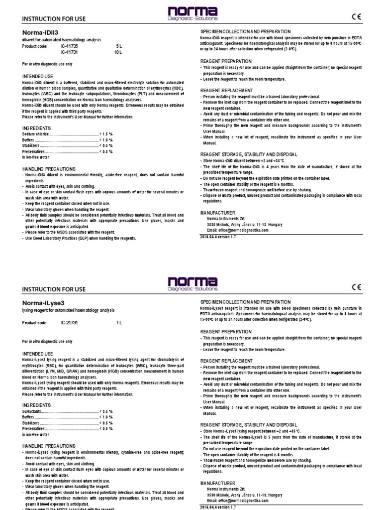 Norma Reagent Instructions | PDF | Shelf Life | Sodium Hydroxide