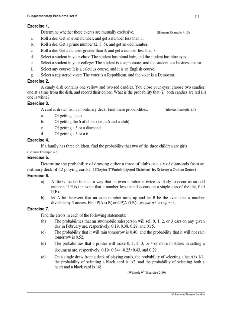 Supplementary Problems Set 2 | PDF | Probability | Statistics