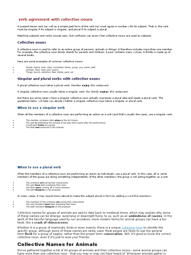 Collective Nouns and Verb Agreement | PDF | Grammatical Number | Plural