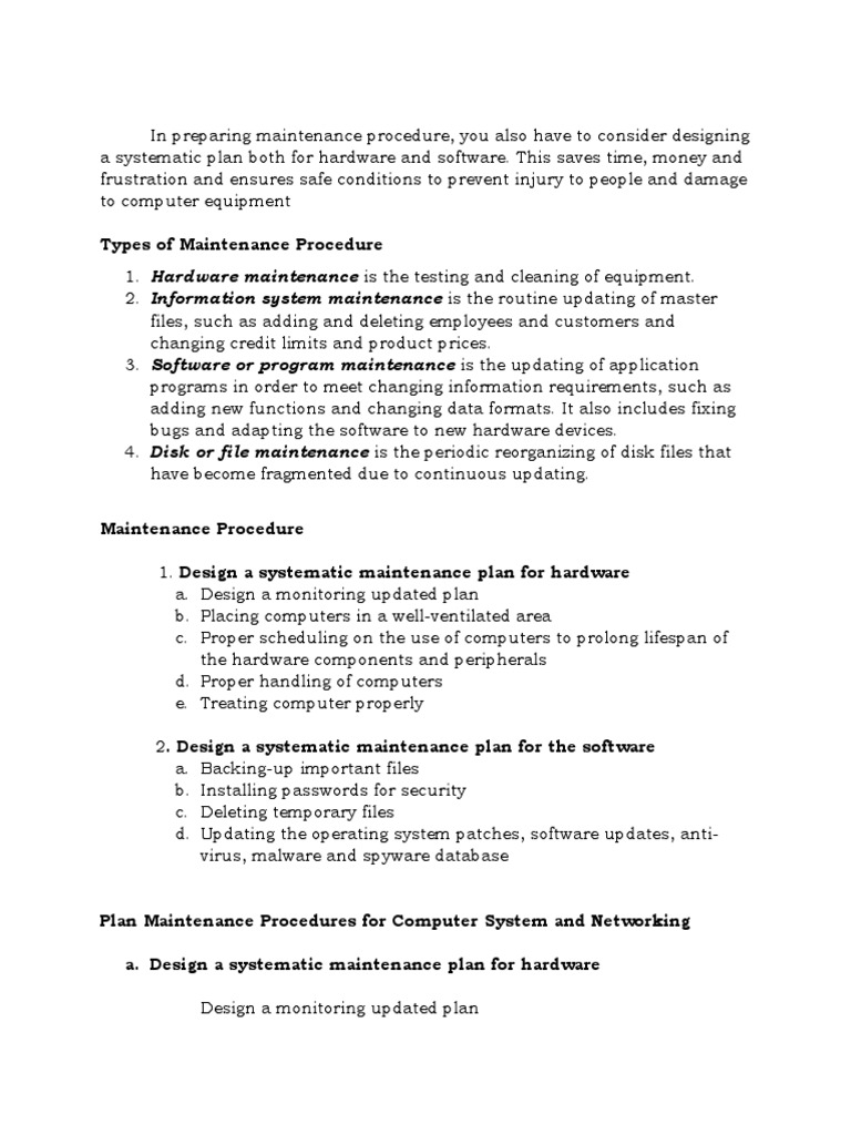 Maintenance Procedure | PDF | Computer Hardware | Personal Computers