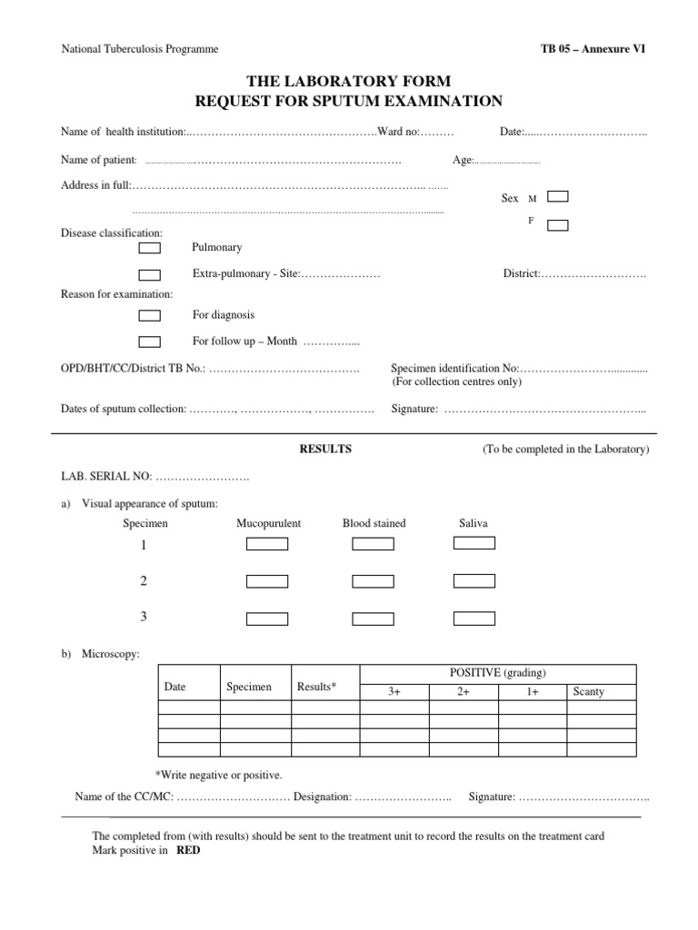 TB Lab Form for Health Workers | PDF