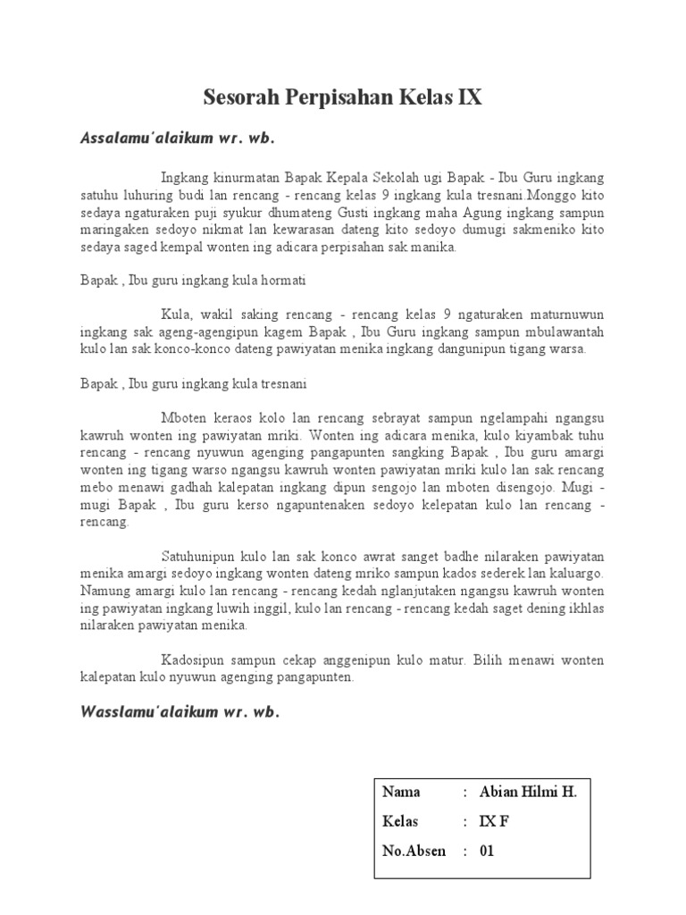 Sesorah Perpisahan Kelas IX | PDF