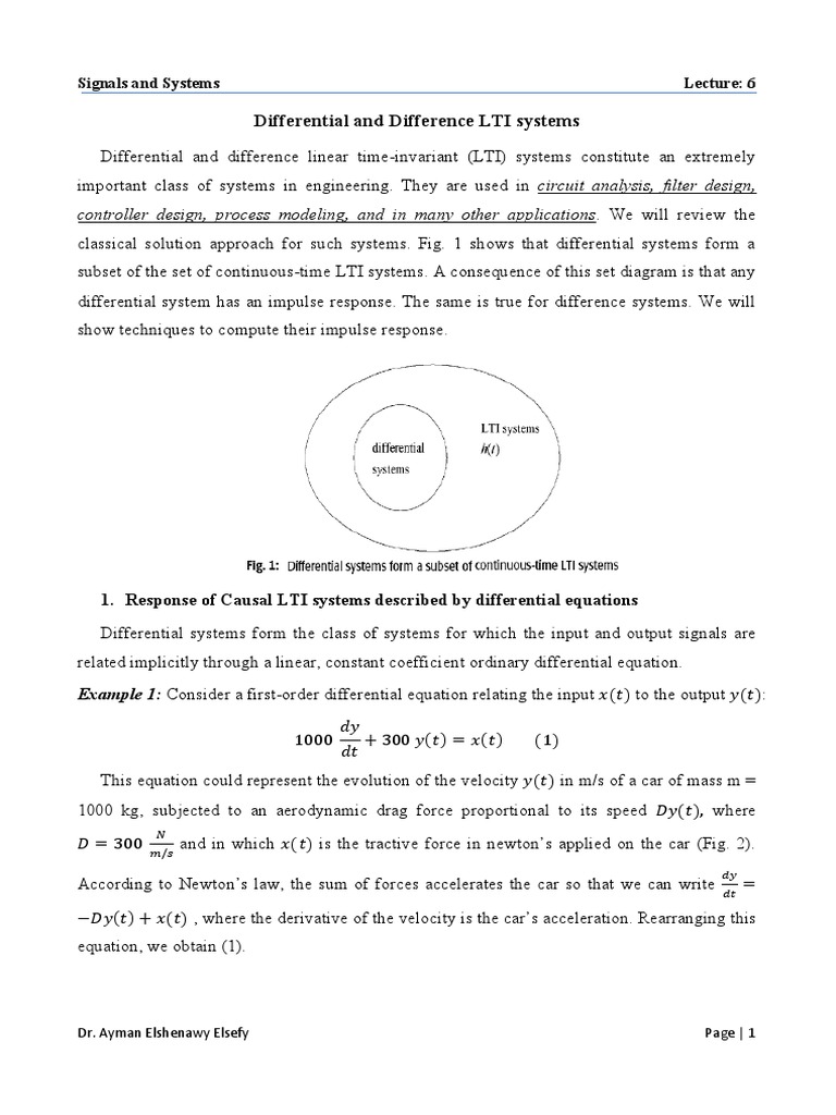 Lecture 06 Lti Differential and Difference Systems | PDF | Equations | Systems Theory