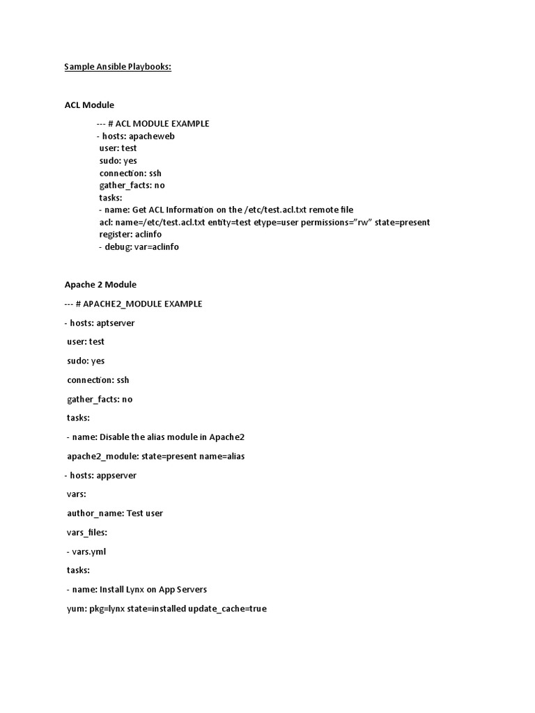 Ansible Sample-Playbooks | PDF | Secure Shell | Sudo