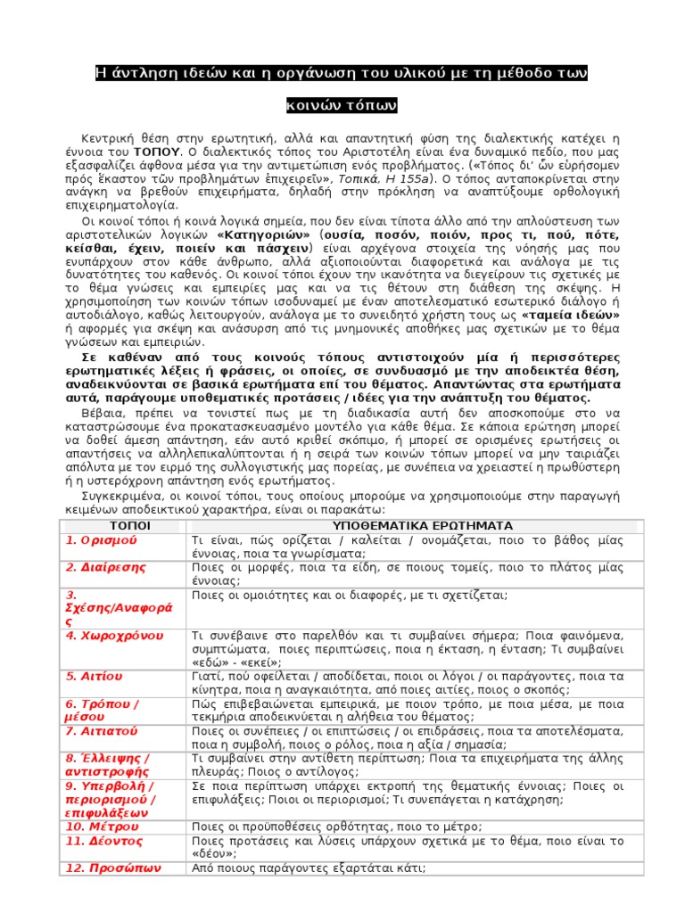Μέθοδος ανάλυσης με τη βοήθεια των Κοινών Τόπων | PDF