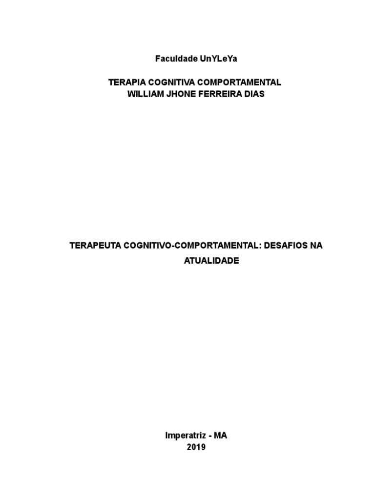 Projeto Willian | PDF | Terapia cognitiva comportamental | Manual Diagnóstico e Estatístico de ...
