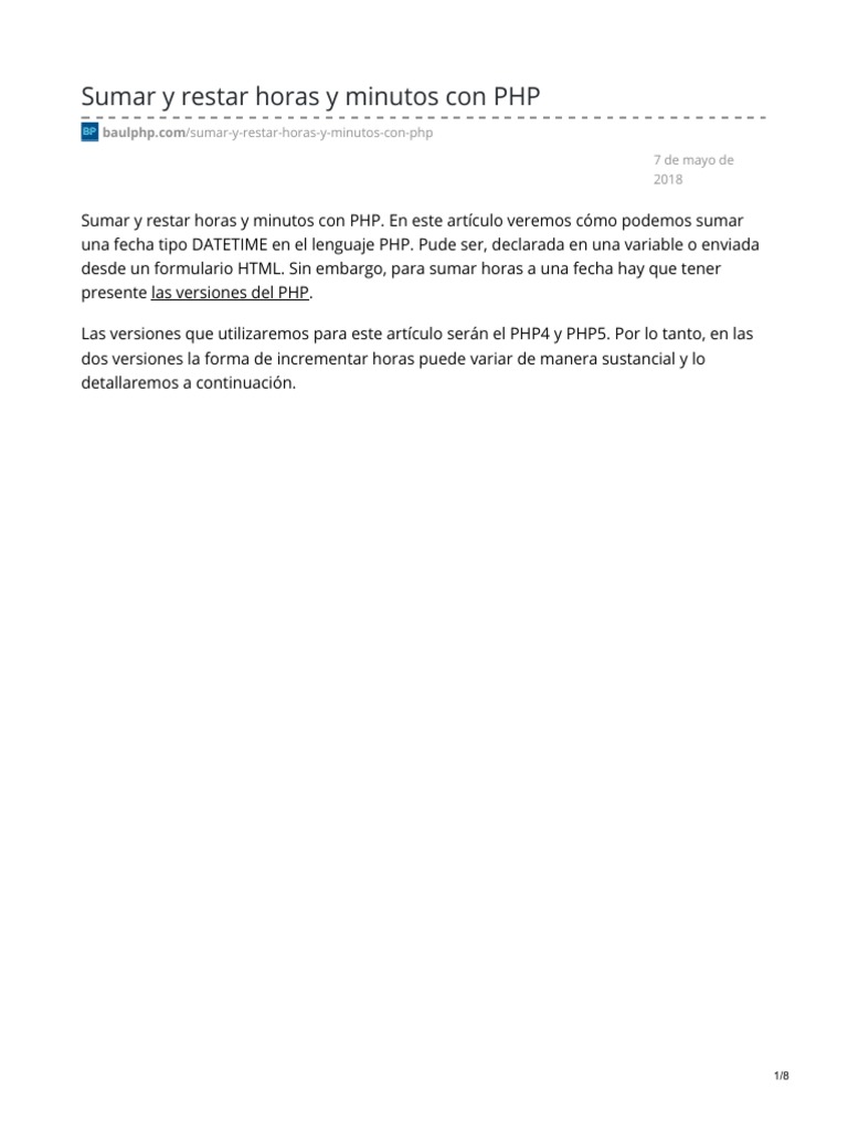 Sumar y Restar Horas y Minutos Con PHP | PDF | Php | Desarrollo de software