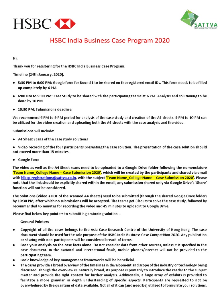 HSBC India Business Case Program 2020 - Preparatory Note | PDF ...